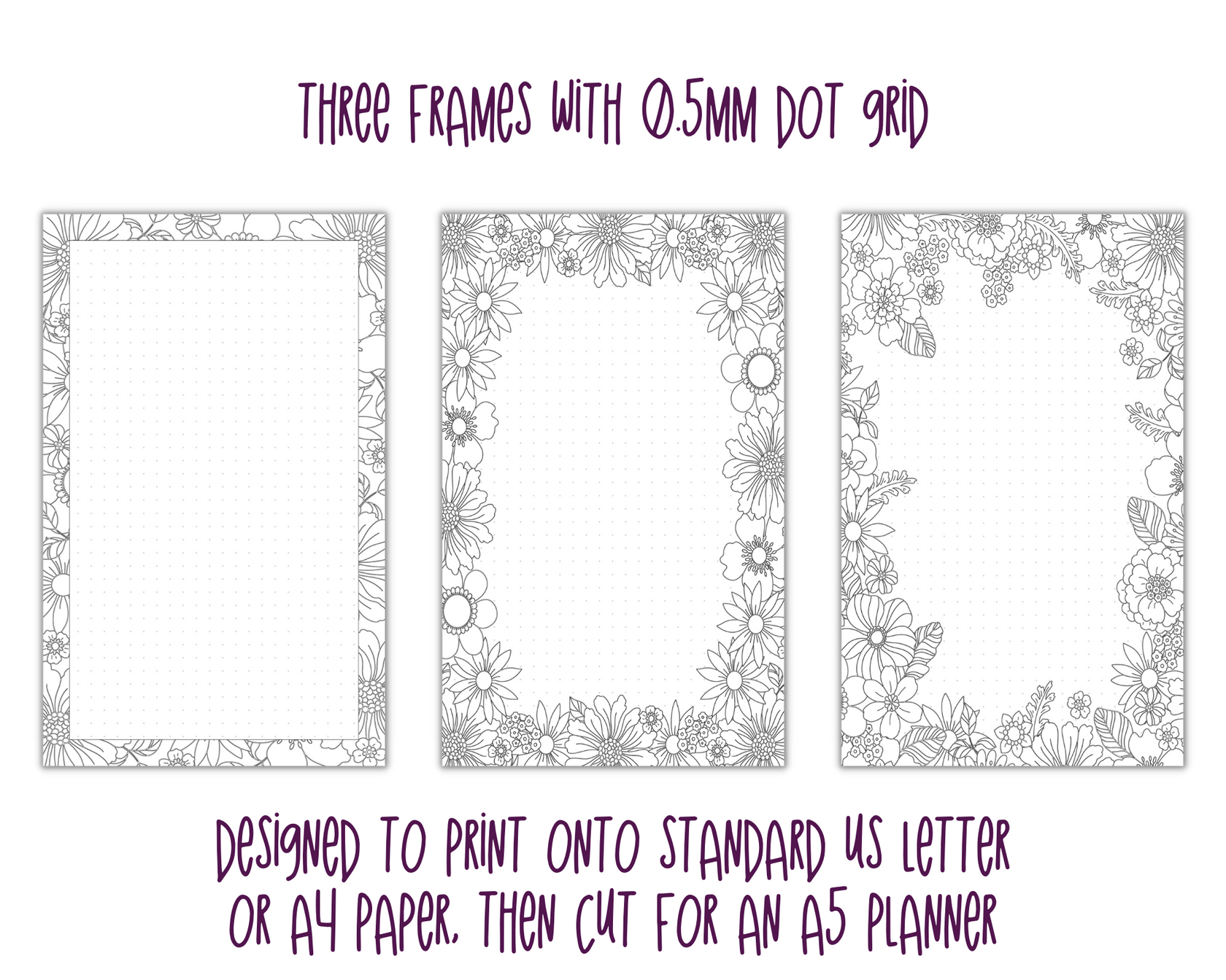 Pretty Flowers A5 Colouring Page Planner Inserts | For six-ring binder ...