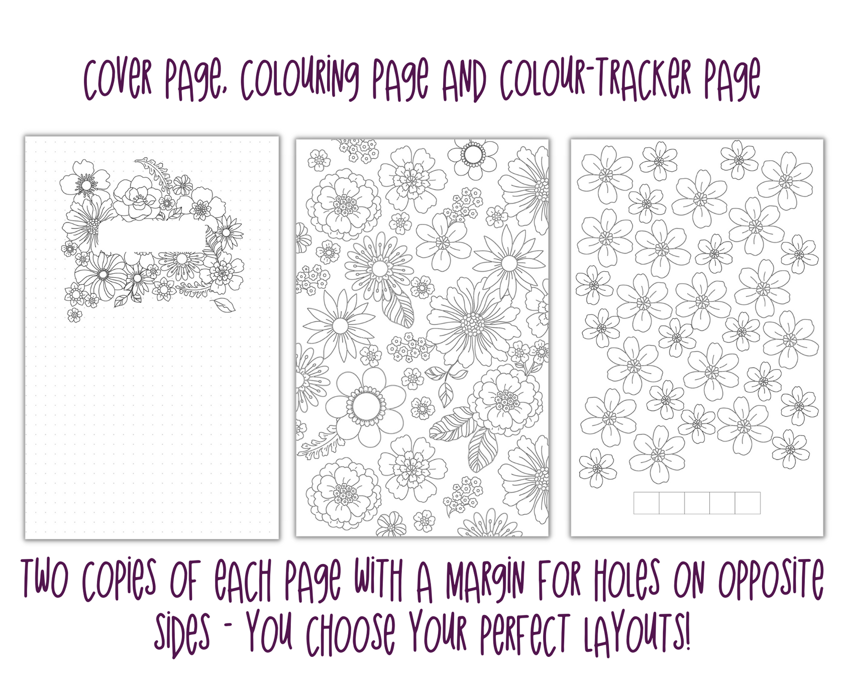 Pretty Flowers A5 Colouring Page Planner Inserts | For six-ring binder ...