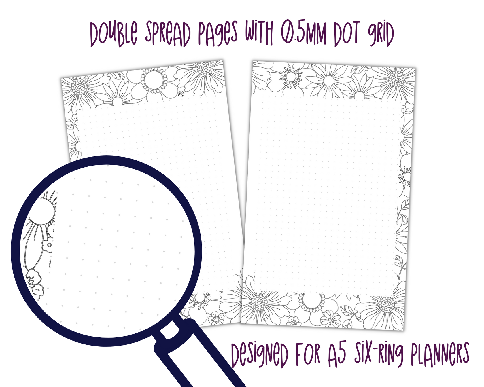 Pretty Flowers A5 Colouring Page Planner Inserts | For six-ring binder ...