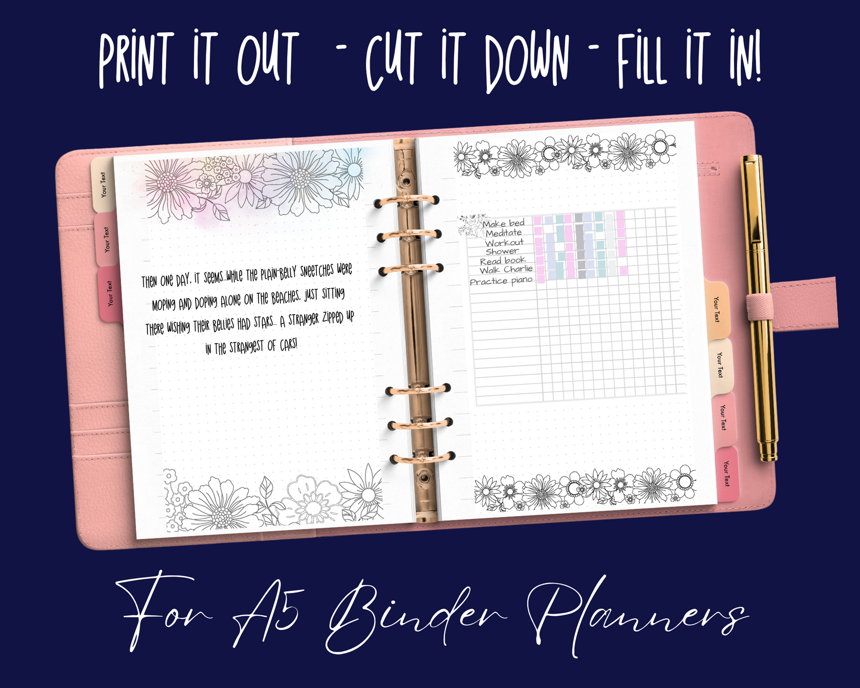 Pretty Flowers A5 Colouring Page Planner Inserts | For six-ring binder ...