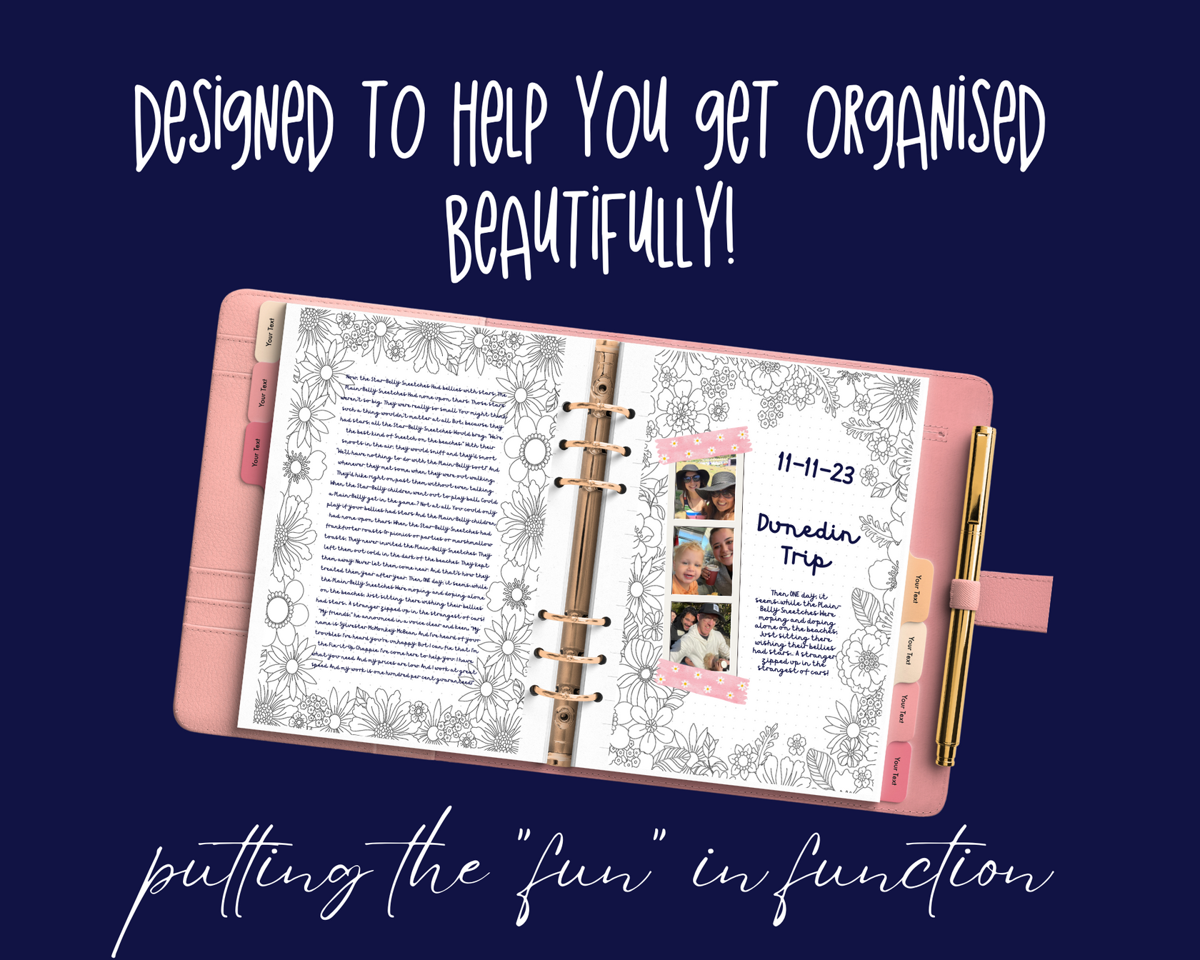 Pretty Flowers A5 Colouring Page Planner Inserts | For six-ring binder ...