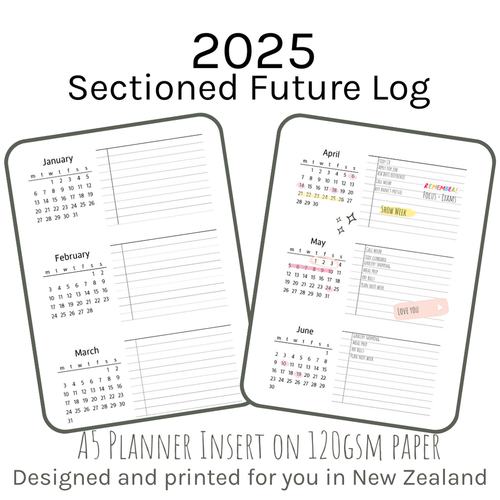 Loose Leaf A5 Planner Inserts 120gsm | 2025 Sectioned Future Log ...